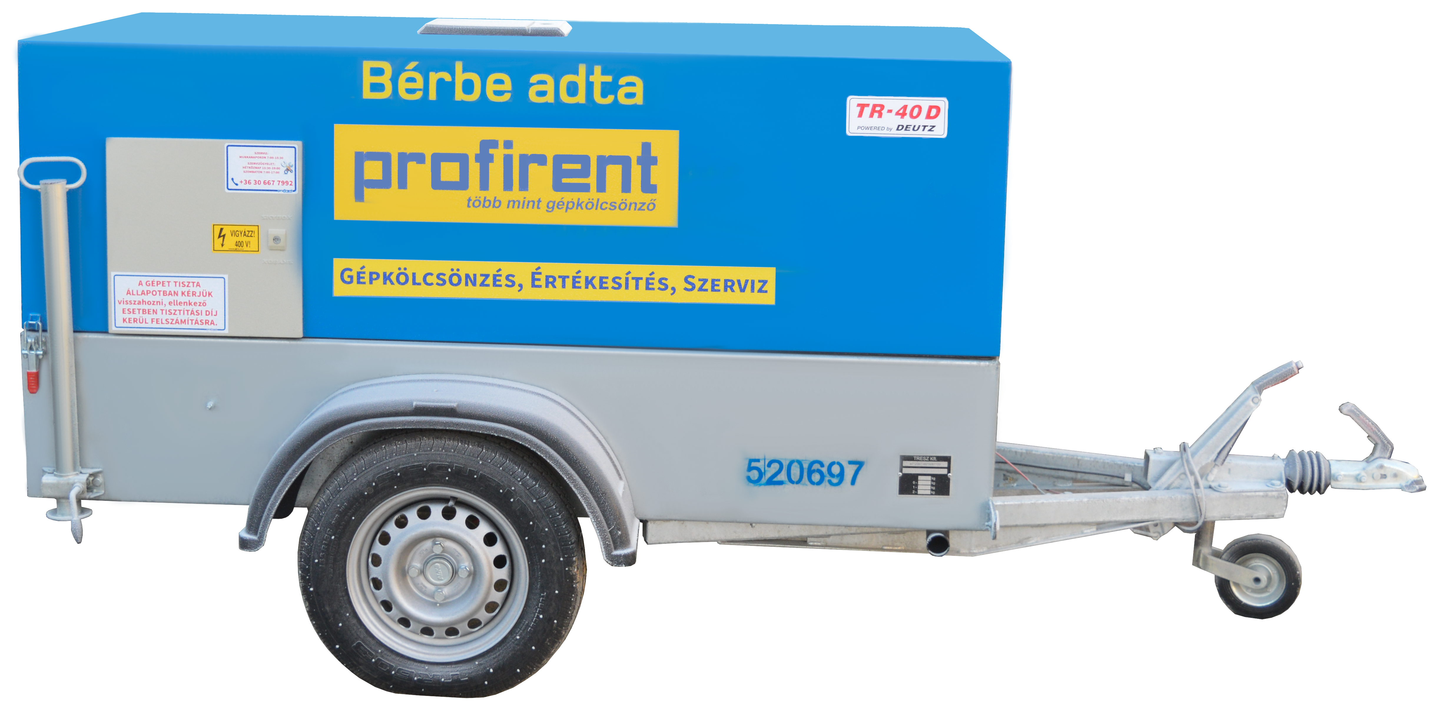 Vontatható áramfejlesztők : TRESZ TR-40D bérlés, árakkal